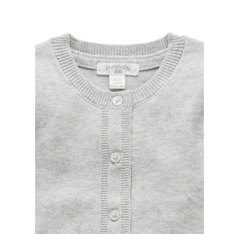 Purebaby Essential Cardigan - Pale Grey Melange - Paper Planes Baby & Child