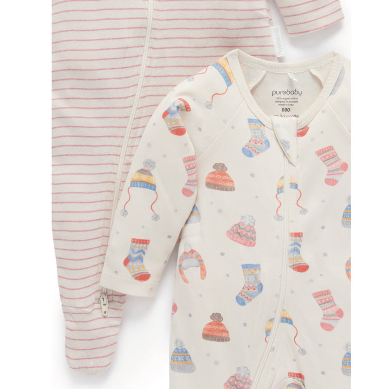 Purebaby Cosy Knits 2 Pack Zip Growsuit - Paper Planes Baby & Child