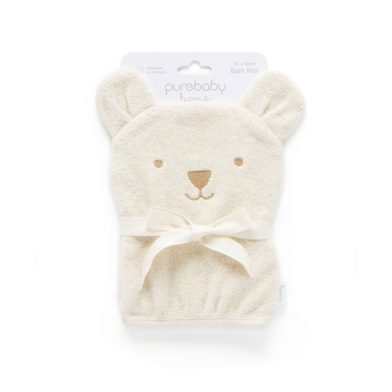 Purebaby Bath Mitt - Wheat Melange Bear - Paper Planes Baby & Child