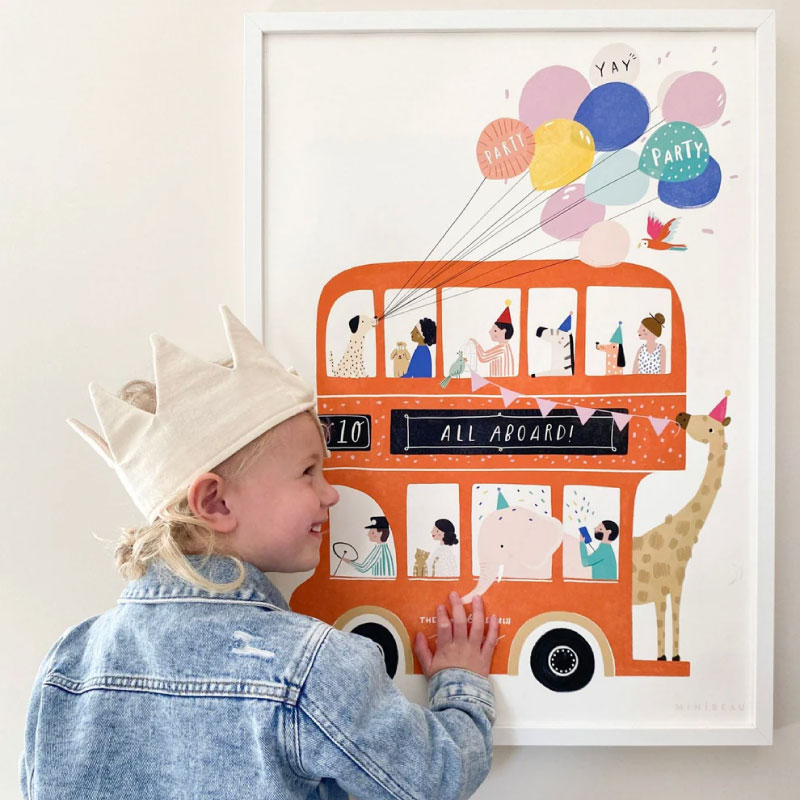 Double Decker Party Bus Art Print - Paper Planes Baby & Child